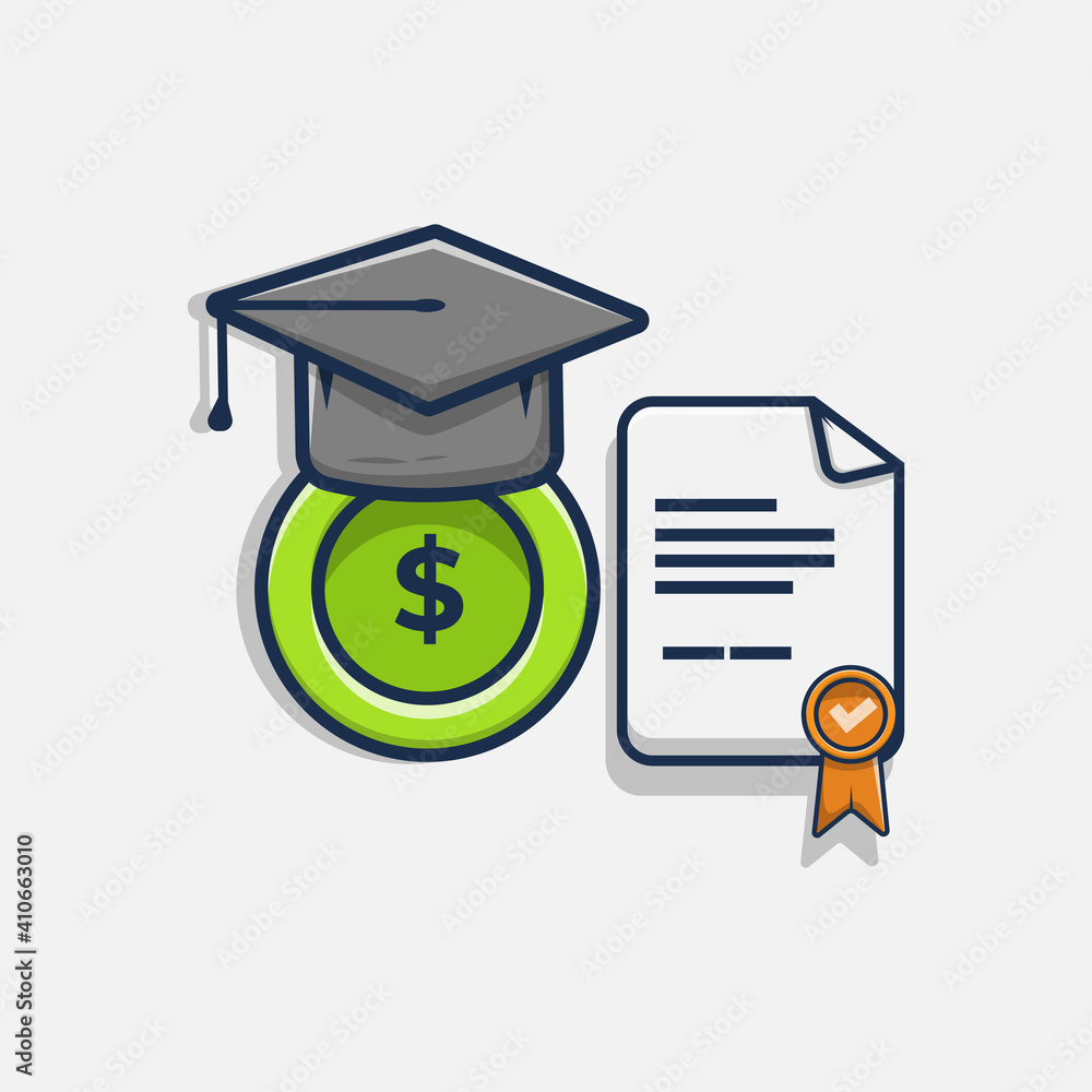 graduation hat, coin, and graduation letter cartoon vector illustration ...