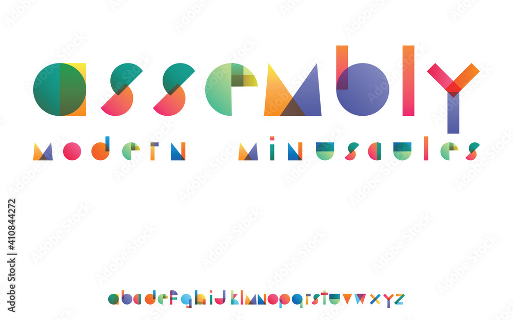 Assembly colorful gradient overlapping transparent shapes font ...