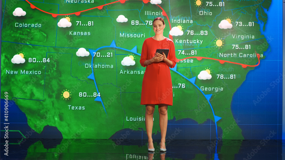 Live Weather News Studio with Professional Female On-Camera ...