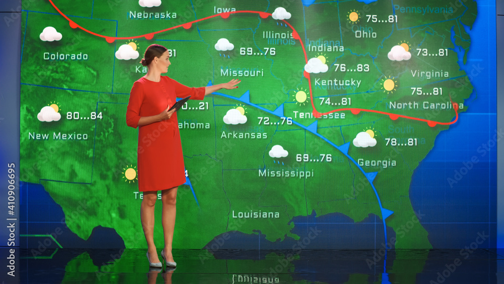 Live Weather News Studio with Professional Female On-Camera ...