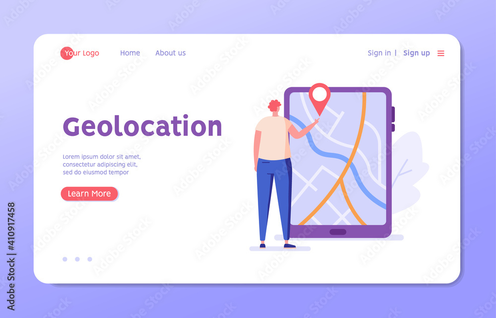 Man looking for the correct route in the app. Concept of geolocation ...