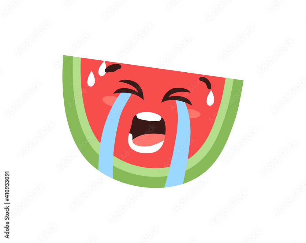 Hand Drawn Cartoon Illustration Watermelon Emoji. Food Vector Drawing ...