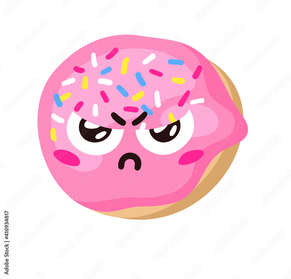 Hand Drawn Cartoon Illustration Donut Emoji. Fast Food Vector Drawing ...