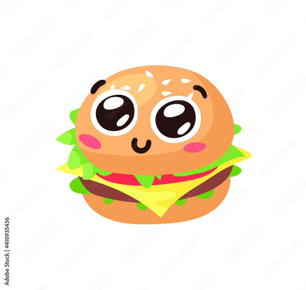Hand Drawn Cartoon Illustration Burger Emoji. Fast Food Vector Drawing ...