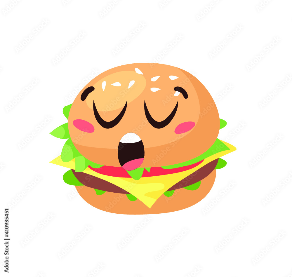 Hand Drawn Cartoon Illustration Burger Emoji. Fast Food Vector Drawing ...