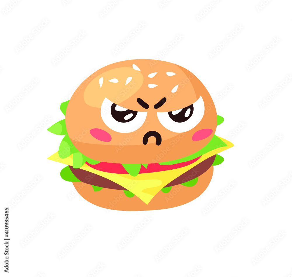 Hand Drawn Cartoon Illustration Burger Emoji. Fast Food Vector Drawing ...