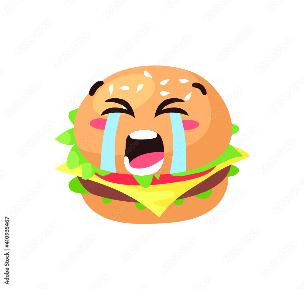 Hand Drawn Cartoon Illustration Burger Emoji. Fast Food Vector Drawing ...