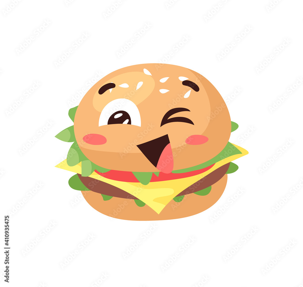 Hand Drawn Cartoon Illustration Burger Emoji. Fast Food Vector Drawing ...