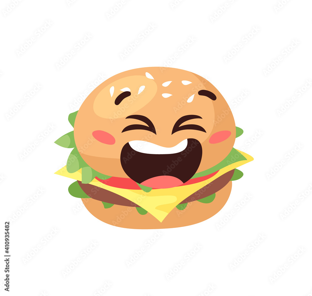 Hand Drawn Cartoon Illustration Burger Emoji. Fast Food Vector Drawing ...