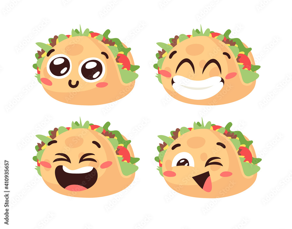 Hand Drawn Cartoon Illustration Tacos Emoji. Fast Food Vector Drawing ...