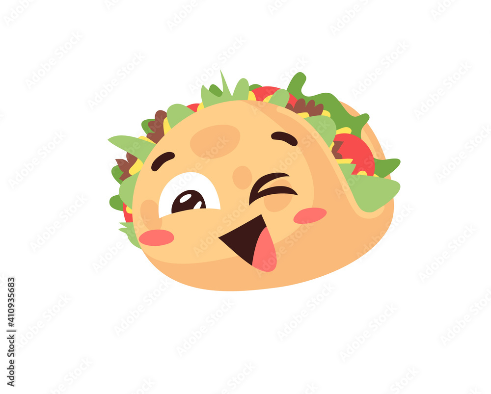 Hand Drawn Cartoon Illustration Tacos Emoji. Fast Food Vector Drawing ...