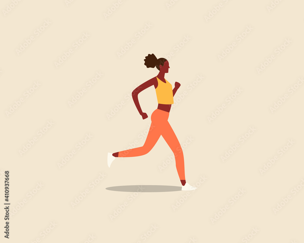 Black woman running dressed in sportswear isolated background. Healthy ...