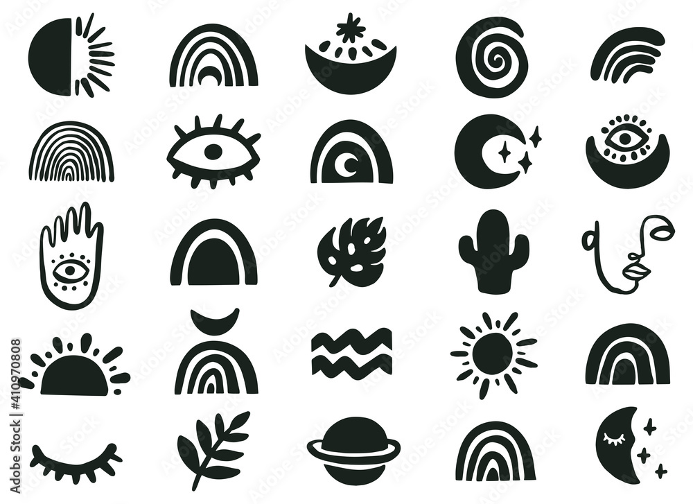 Vector hand drawn boho elements for decoration. Bohemian mystery ...