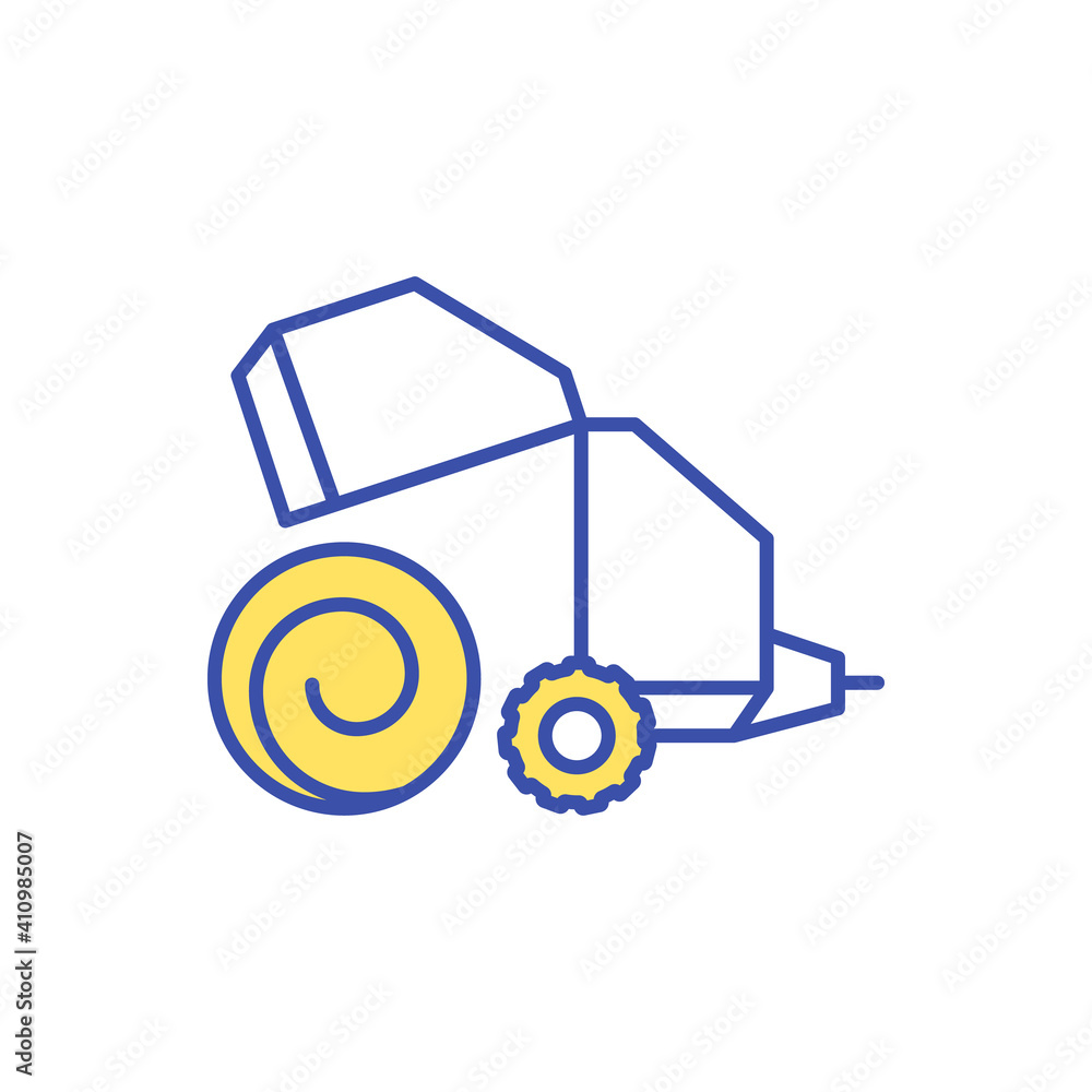 Hay making RGB color icon. Preparing barley with machinery for feeding ...