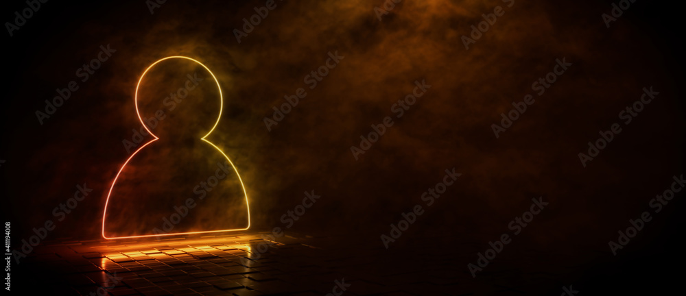 Orange and yellow neon light user icon. Vibrant colored technology ...