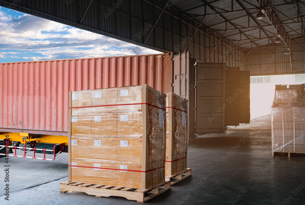 Cargo shipment loading for truck. Freight truck for delivery service ...