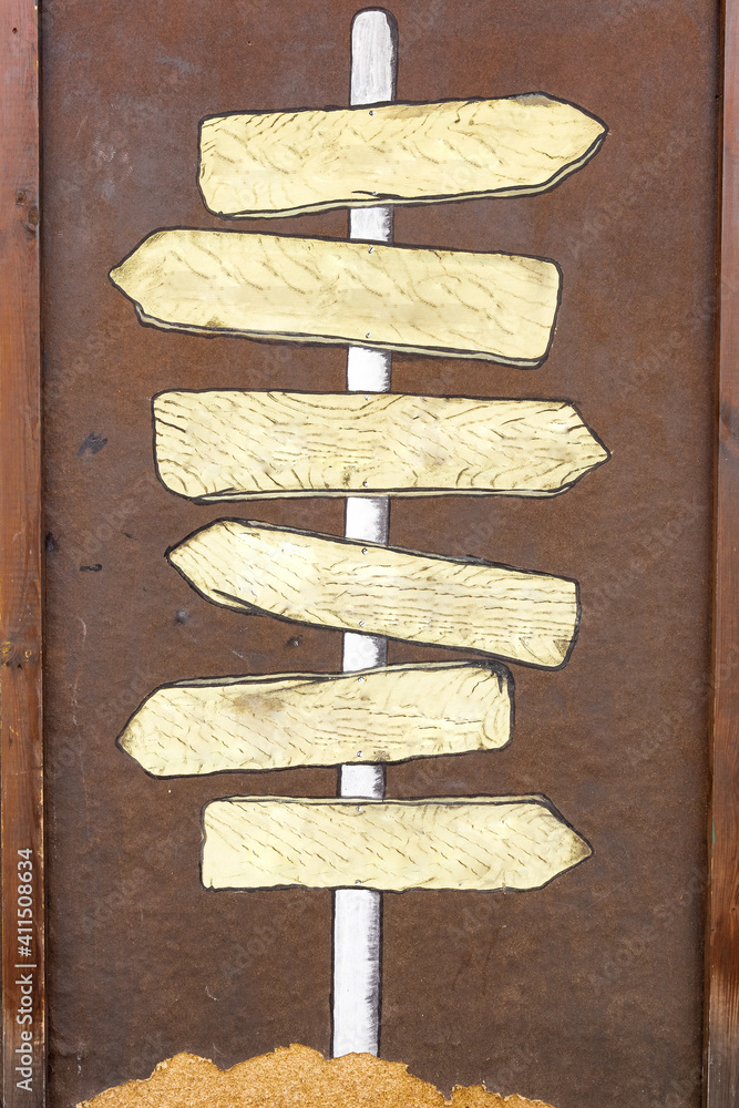 Cartel informativo con flechas señal marcando direccion a seguir y ...