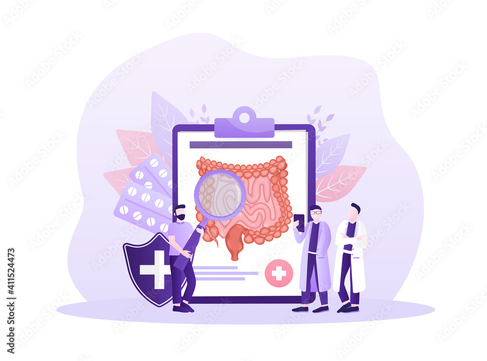 Cartoon vector illustration. Flat vector illustration with intestines ...