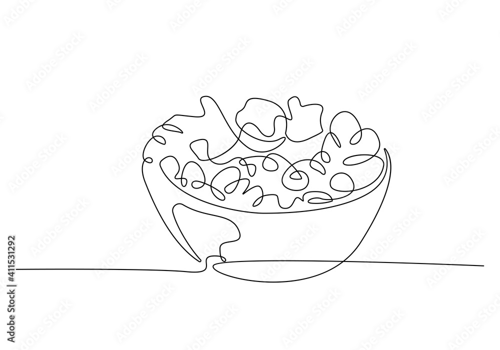Vector de Stock Continuous Line Drawing of Vegetables Salad on White ...