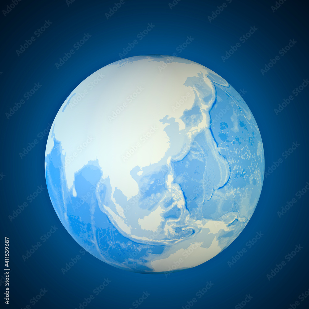 Ilustração Globe map of Japan, North Korea and South Korea, physical ...