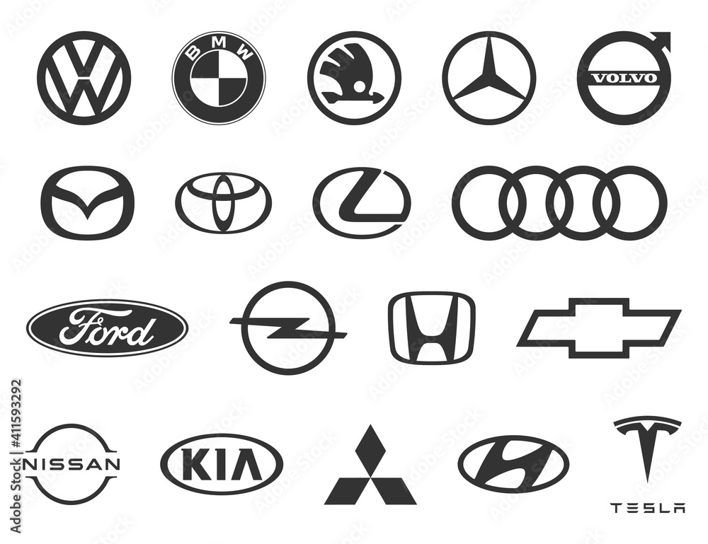 Logo of cars brand. Set of popular brands of car. Black automobile ...