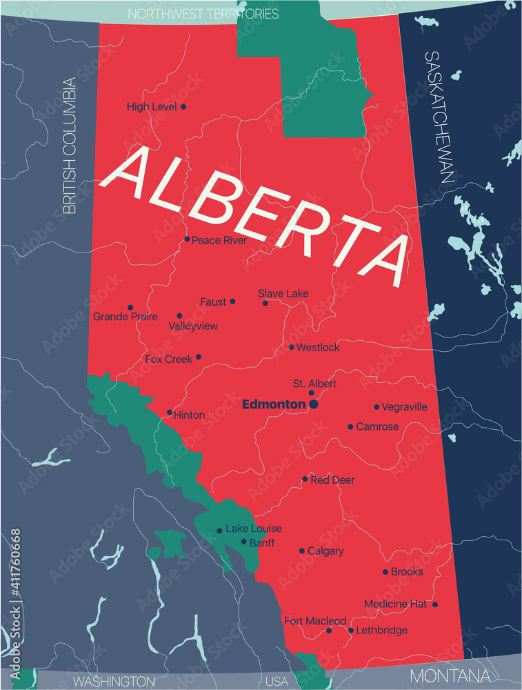 Alberta province vector editable map of the Canada with capital ...