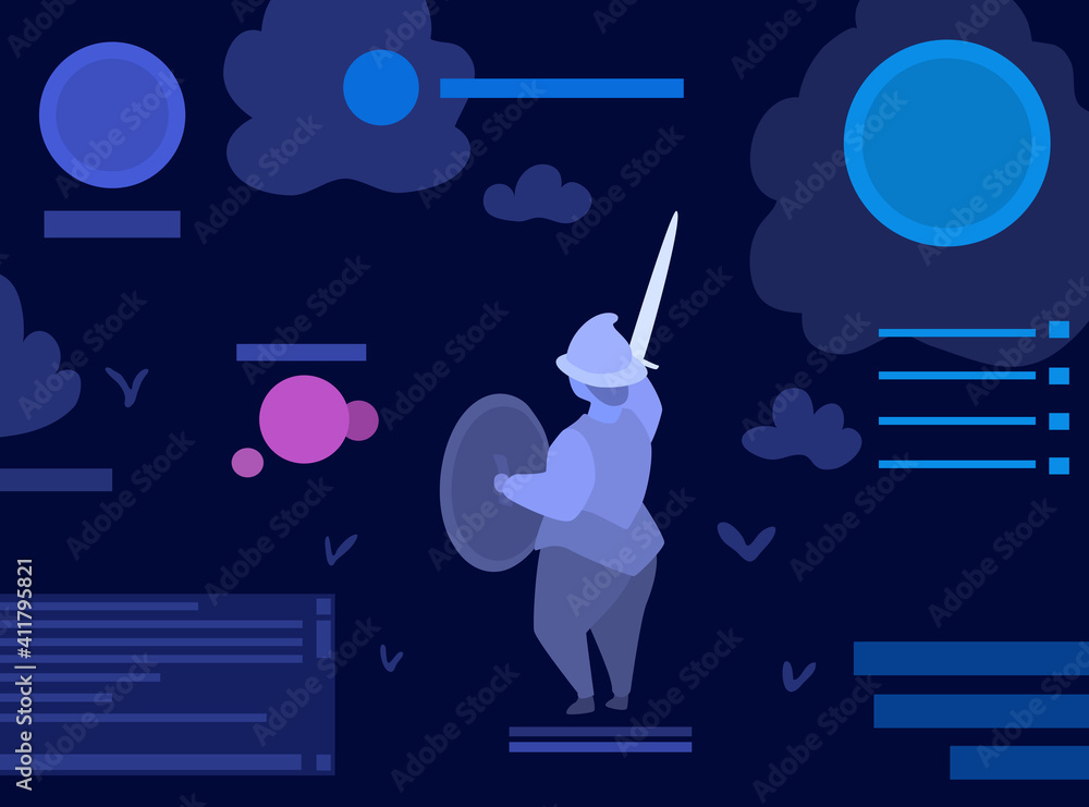 RPG video game UI, MMORPG user abstract interface screenshot. A knight ...