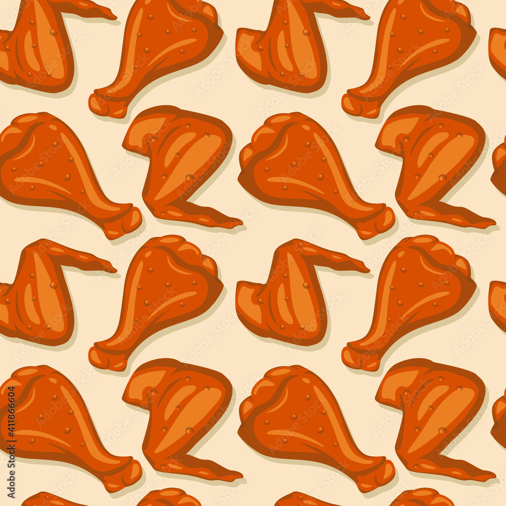 Chicken Wings Emoji Pattern. Fast Food Seamless Background Symbols ...