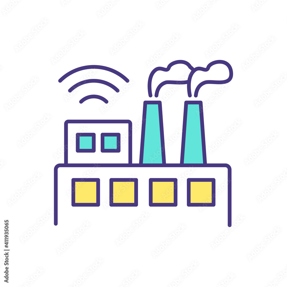 Autonomous manufacturing RGB color icon. Automated factory robots ...