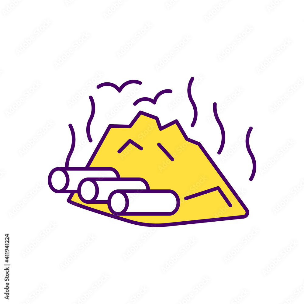 Aerated windrow composting RGB color icon. Distributing oxygen ...