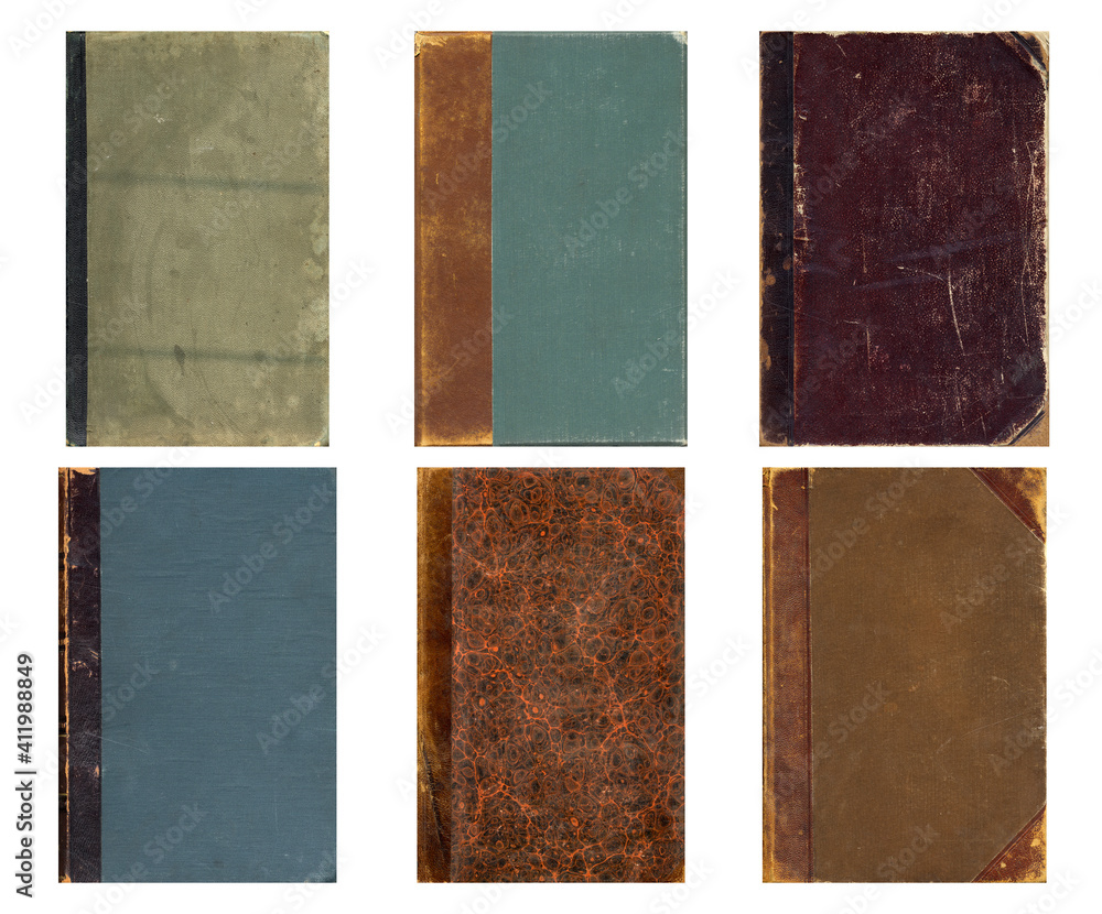 Blank old book covers. Set of vintage textures. Rough faded surface ...
