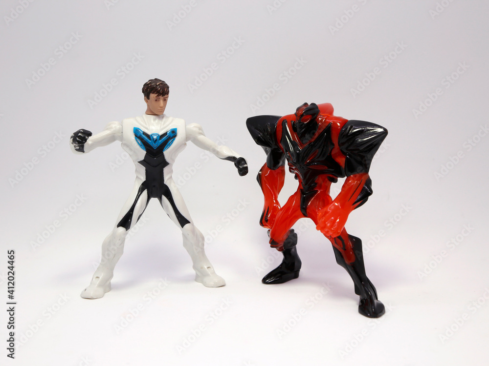 Max Steel and Miles Dread his villan enemy. Plastic toy figure. Action ...