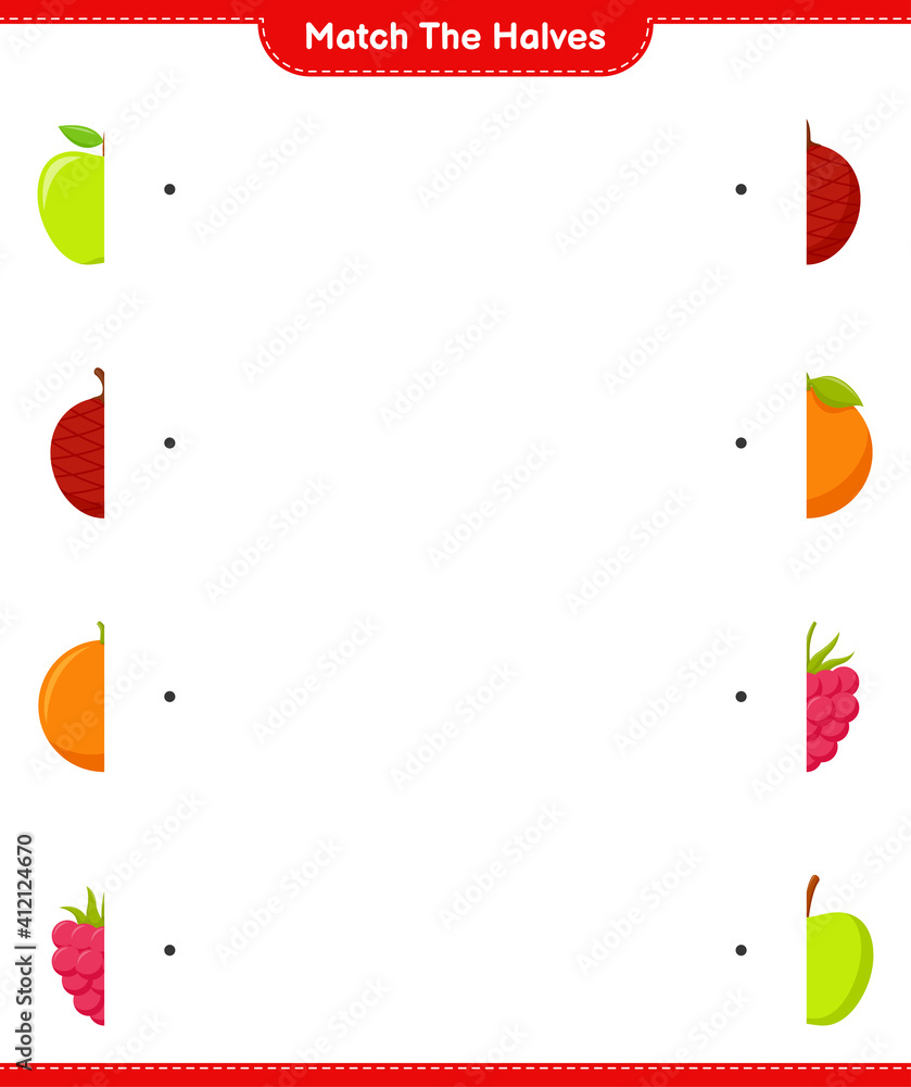 Match the halves. Match halves of Fruits. Educational children game ...