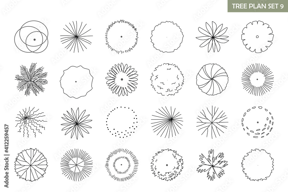 Set of free hand drawn doodle Plan view tree for landscape plan Stock ...