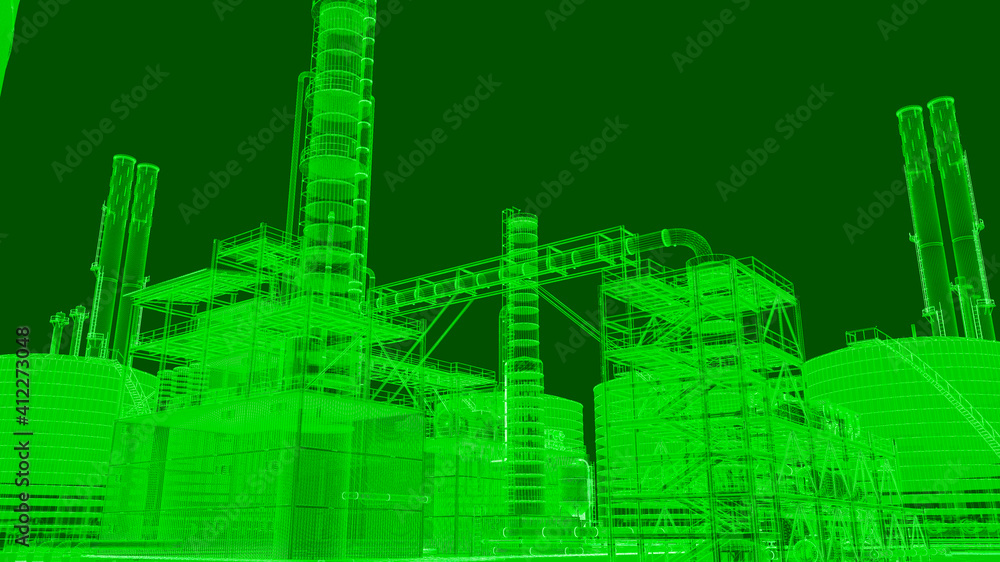 Illustration Stock View on drone , Green screen 3D factory building ...