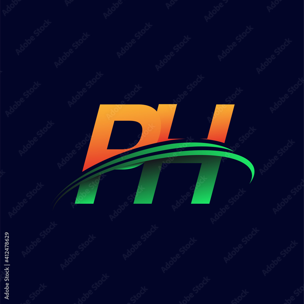 initial logo PH company name colored orange and green swoosh design ...