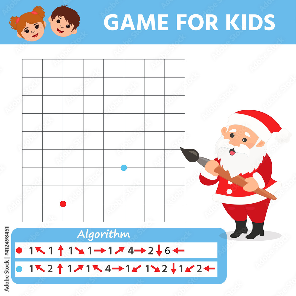 Game for kids. Sleigh with a gift. Draw a picture according to the ...