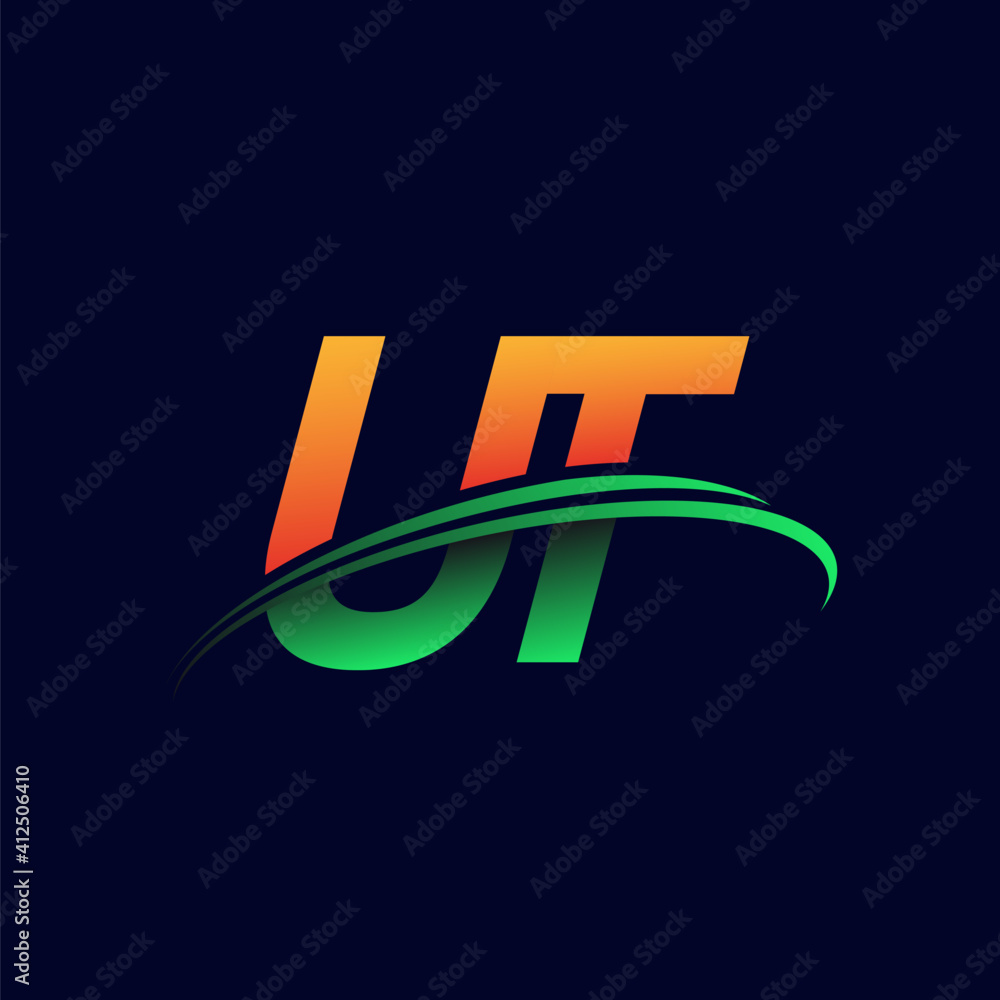 initial logo UT company name colored orange and green swoosh design ...