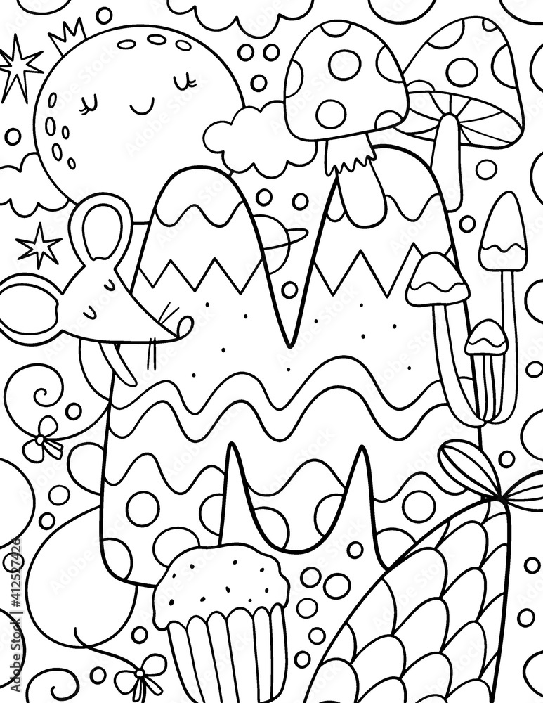 Coloring page Alphabet for kids with cute characters in doodle style ...