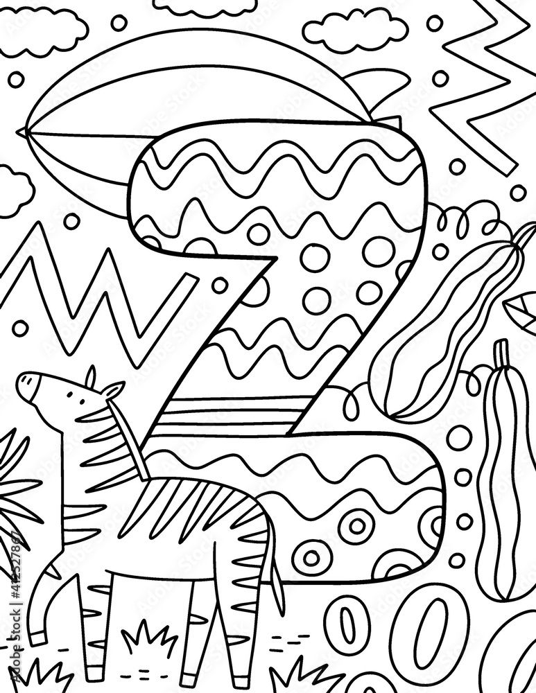 Coloring page Alphabet for kids with cute characters in doodle style ...