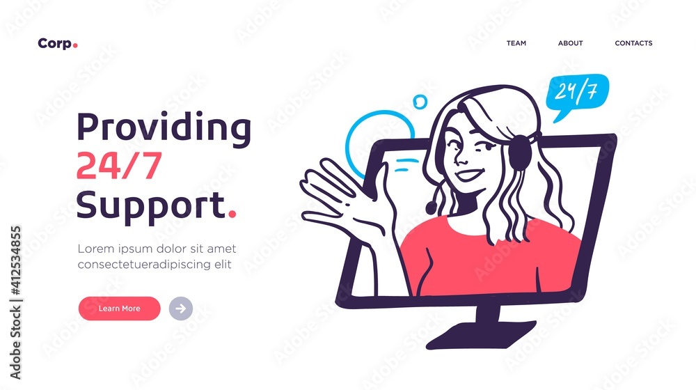 Professionals customer support service. Landing page template design ...