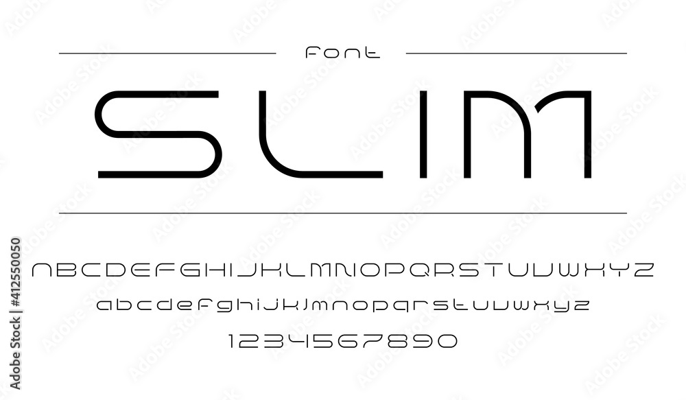 Slim modern font. Graphic black and white letters. Line alphabet for ...