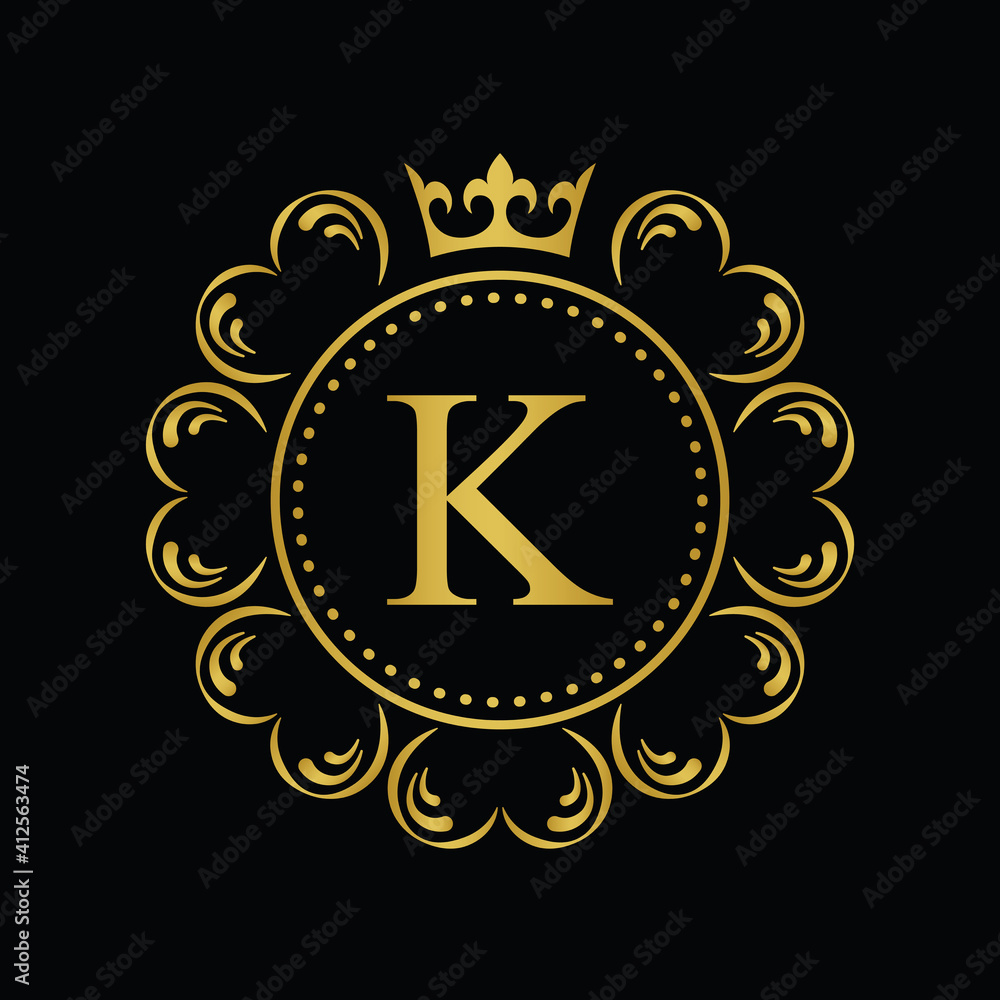 Golden Letter K. template logo Luxury gold letter with crown. Monogram ...