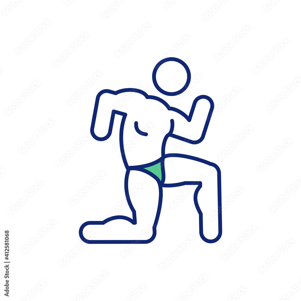 Bodybuilder RGB color icon. Muscle hypertrophy. Physical prowess ...