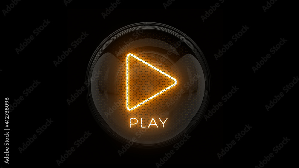 Play. Play button. Play Icon. Nixie tube indicator. Gas discharge ...
