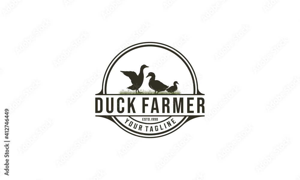 logo for duck farm with illustration of ducks looking healthy and ...