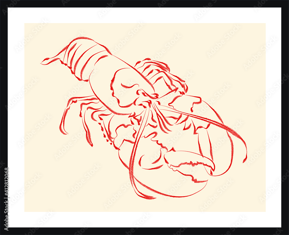Lobster sketch drawing. Vector poster. Living room poster, wall ...