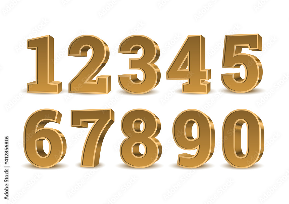 Gold 3d numbers. Symbol set. Vector illustration Stock Vector | Adobe Stock