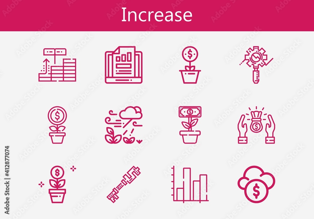 Premium set of increase line icons. Simple increase icon pack. Stroke vector illustration on a ...