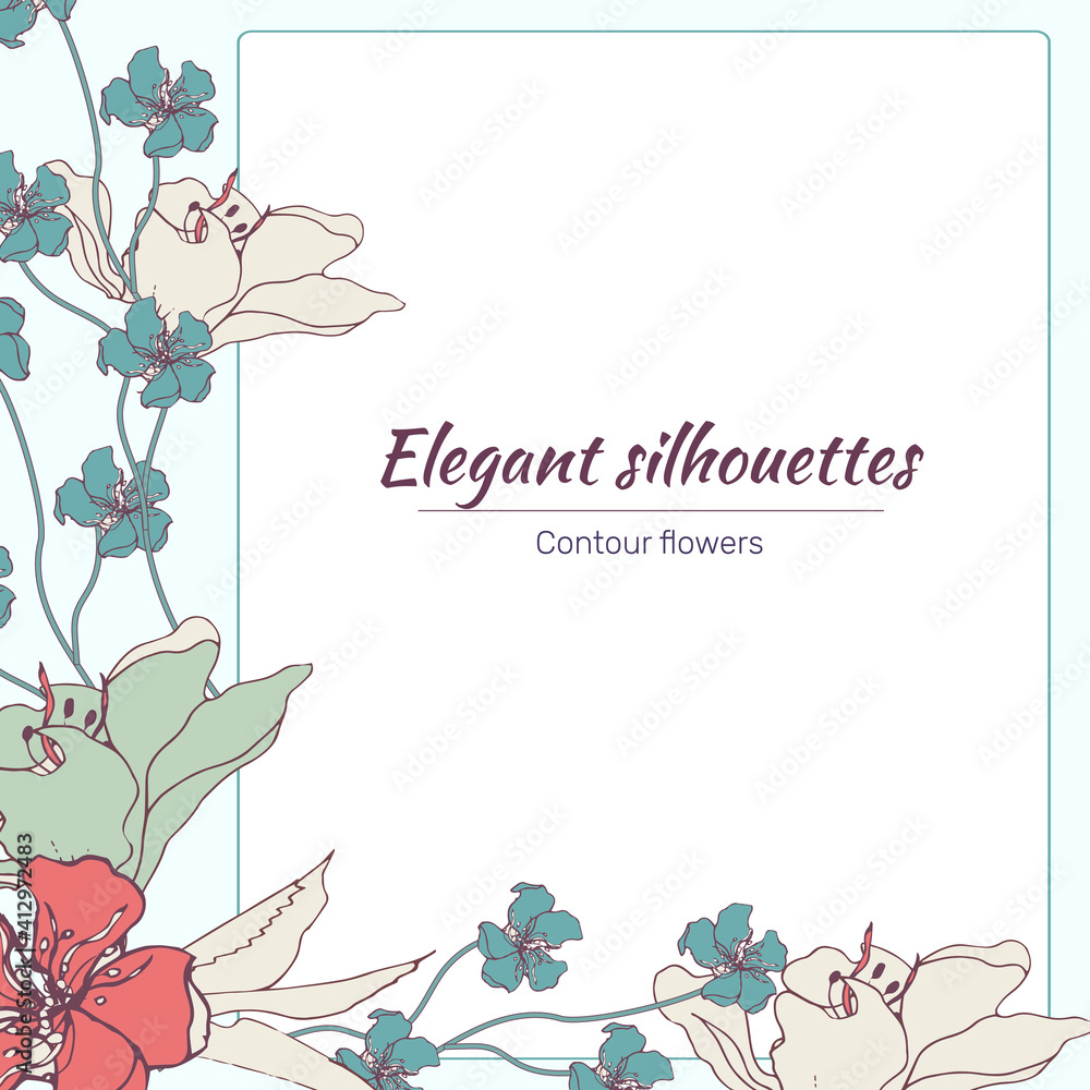 Floral frame with camomiles and lilies on a white background. Vector ...
